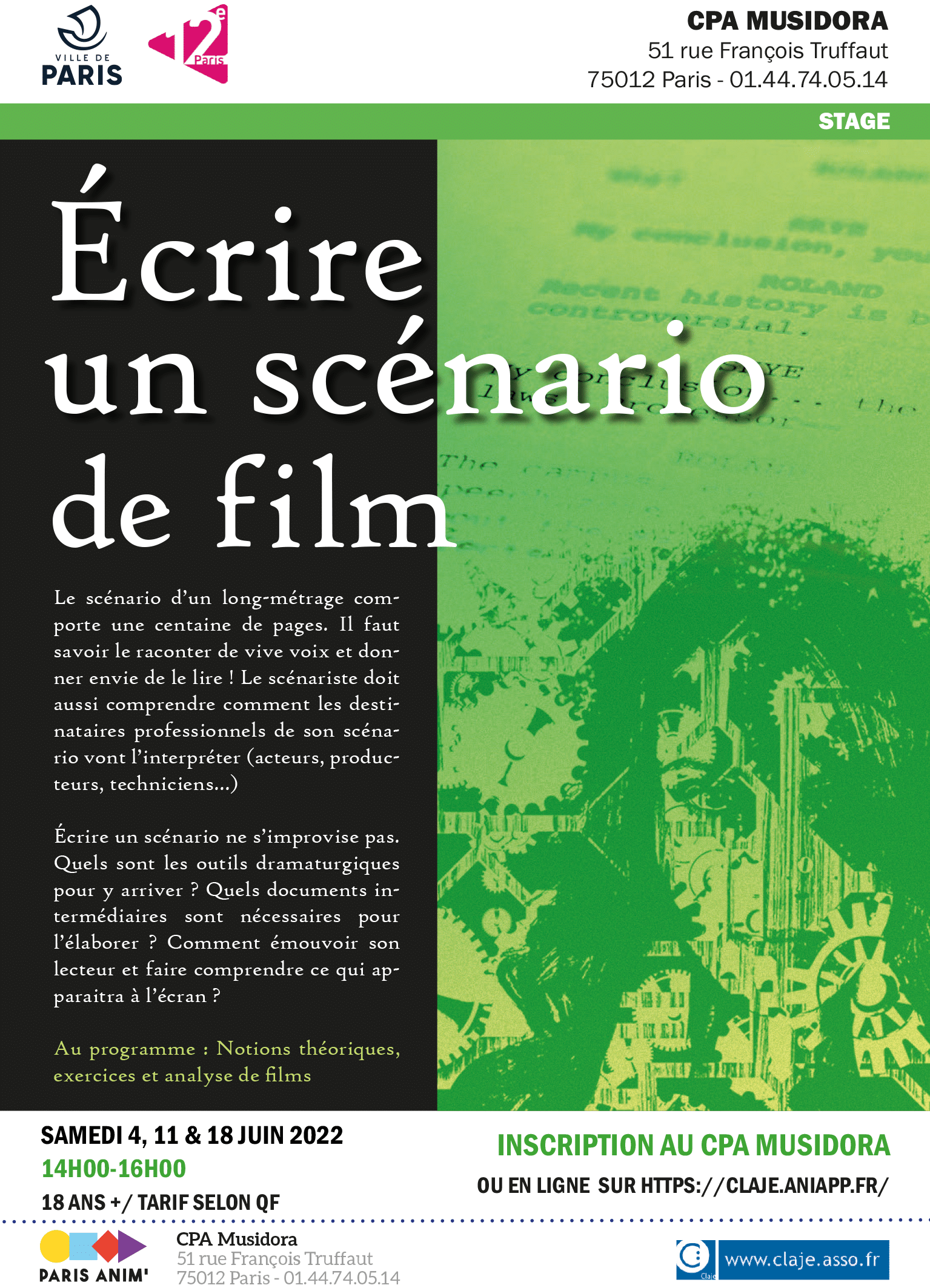 [Stage] Ecrire un scénario de film – Claje