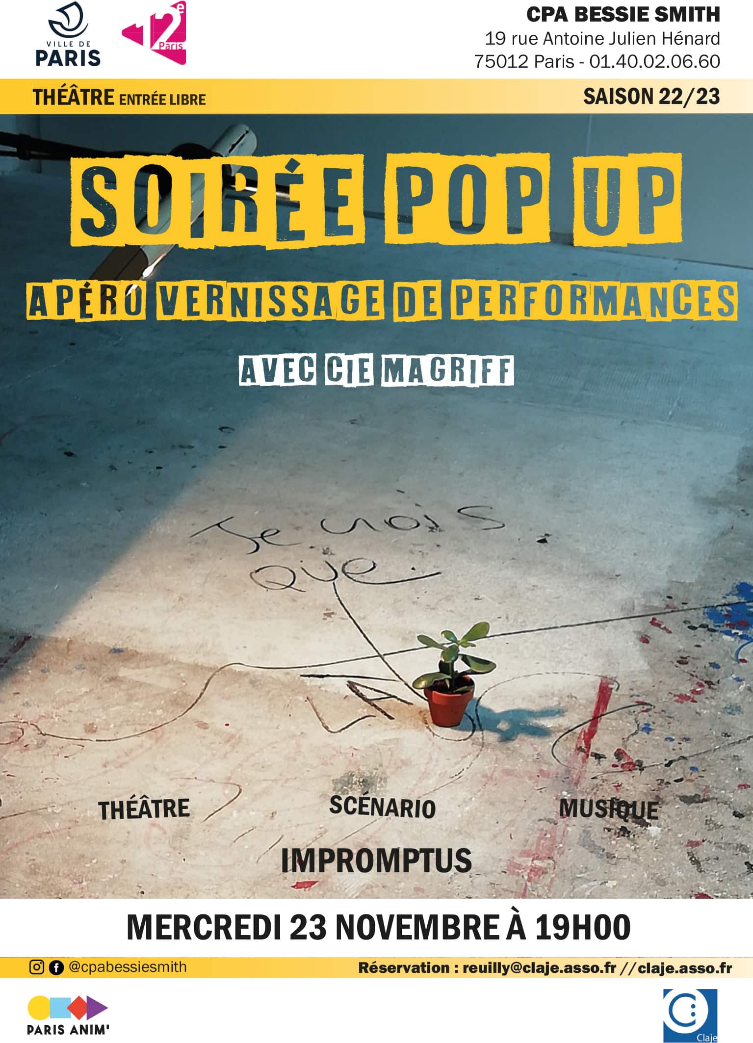 [Théâtre] Soirée Pop-Up #1 avec Cie Magriff – Claje